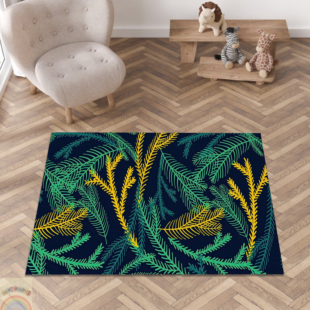 Tropical Leaf Rug, Tropical Plant Rug, Leaf Pattern Rug, Botanical ...