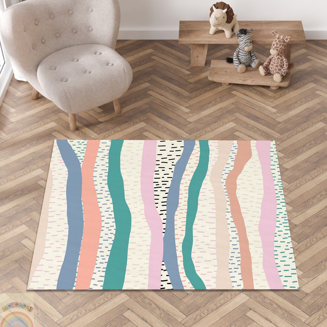 Colorful Rug, Abstract Design, Soft Colors, Straight Line Design, Area ...