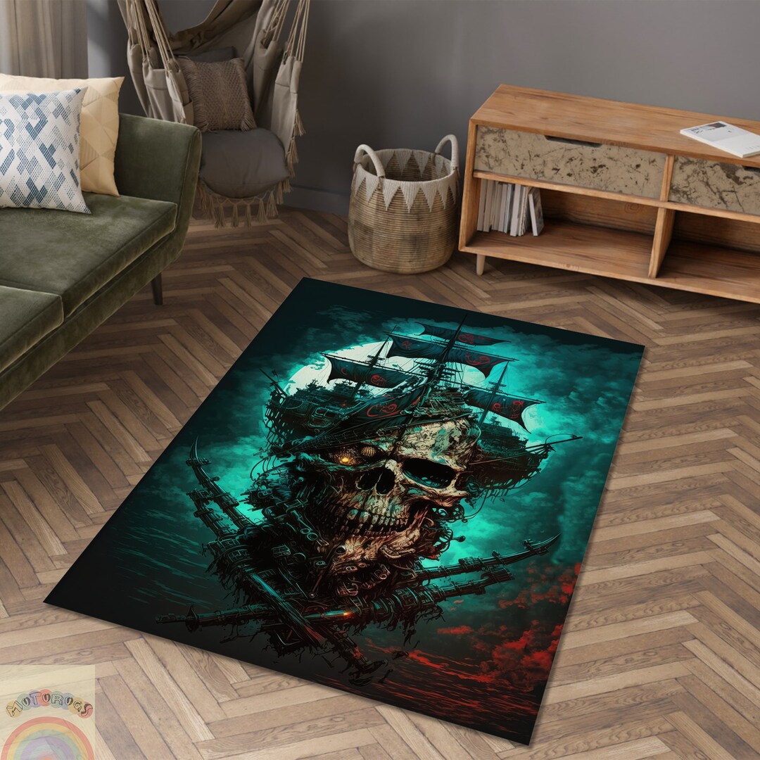 Pirate Ship Rug, Scary Pirate Rug, Pirate Design Rug, Skull Ship Rug ...