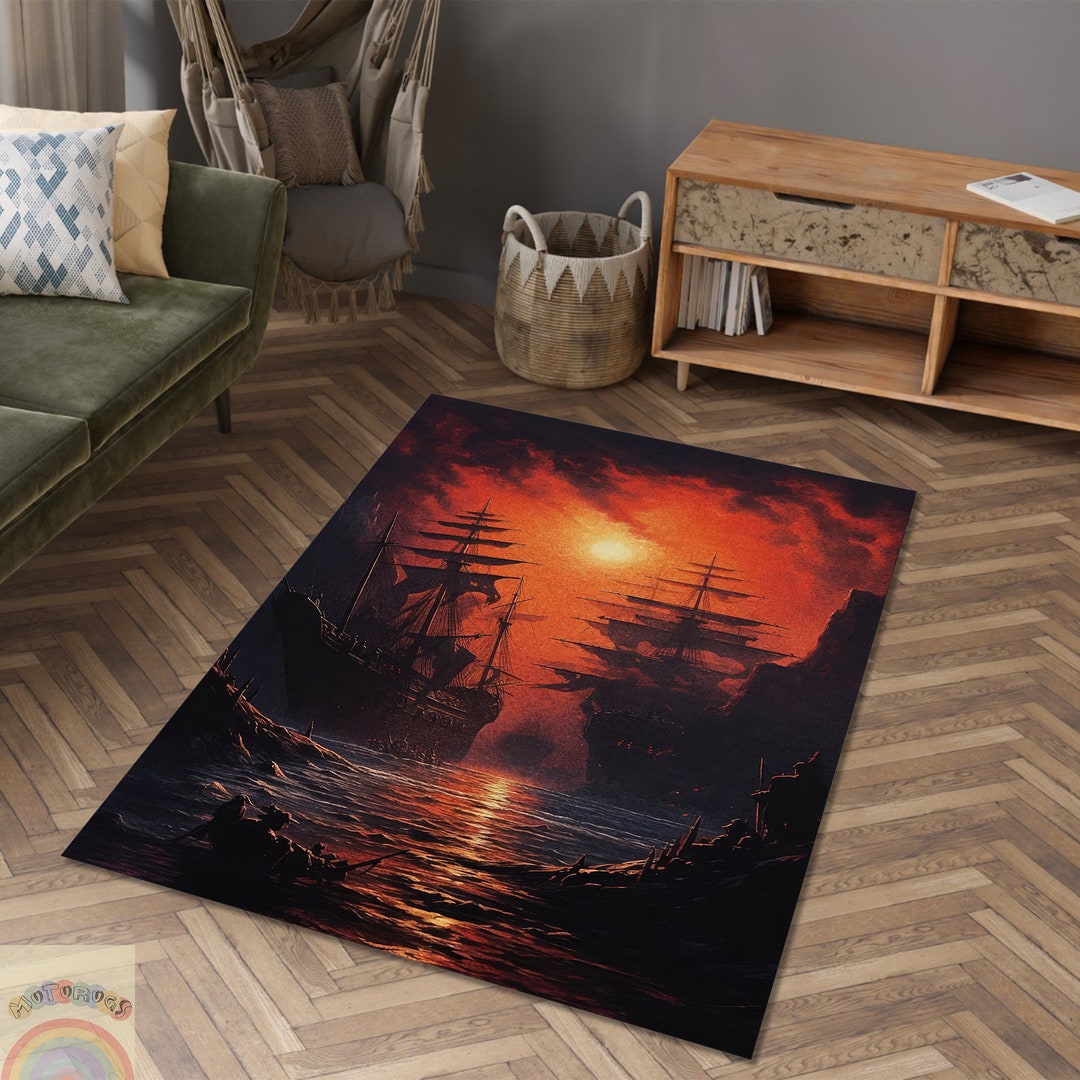 Pirate Design Rug, Pirate Ship Rug, Pirate Port Rug, Pirate Painting ...