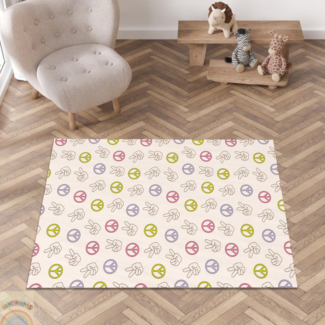 Peace Sign Kids Rug | Playroom Decor | Colorful Peace Pattern - Etsy