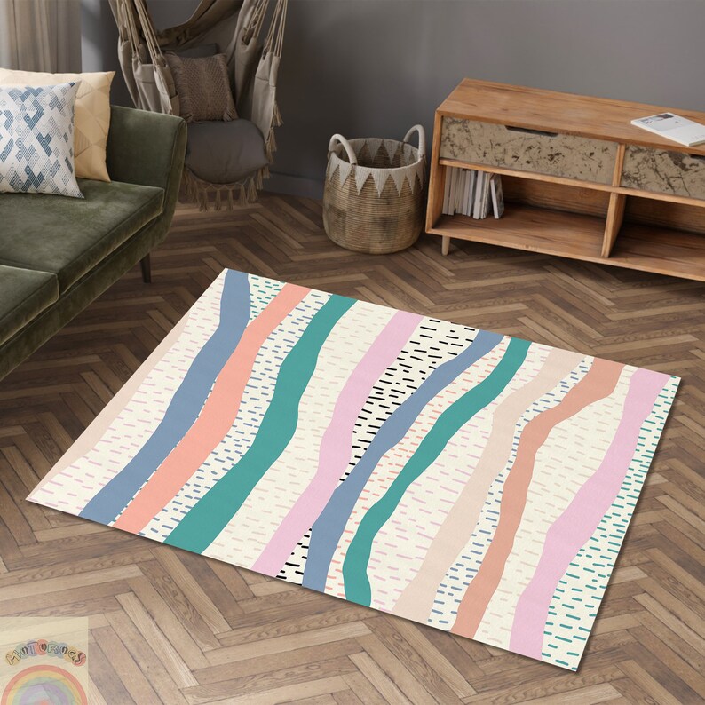 Colorful Rug, Abstract Design, Soft Colors, Straight Line Design, Area ...