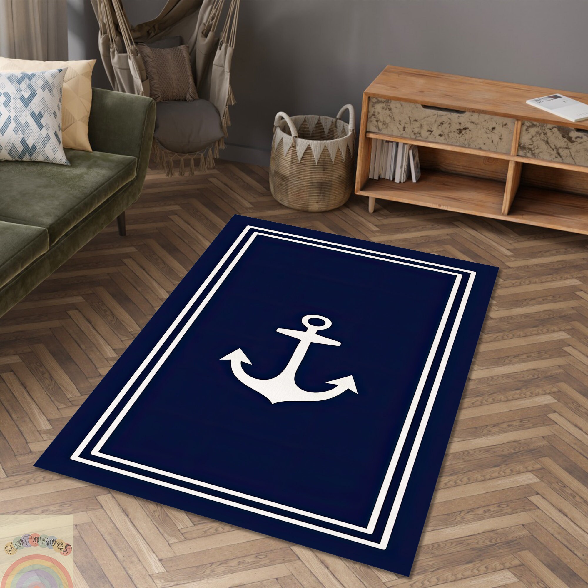 Anchor Rug, Sailor Decor Rug, Sea Decor Rug, Nautical Decor Rug ...