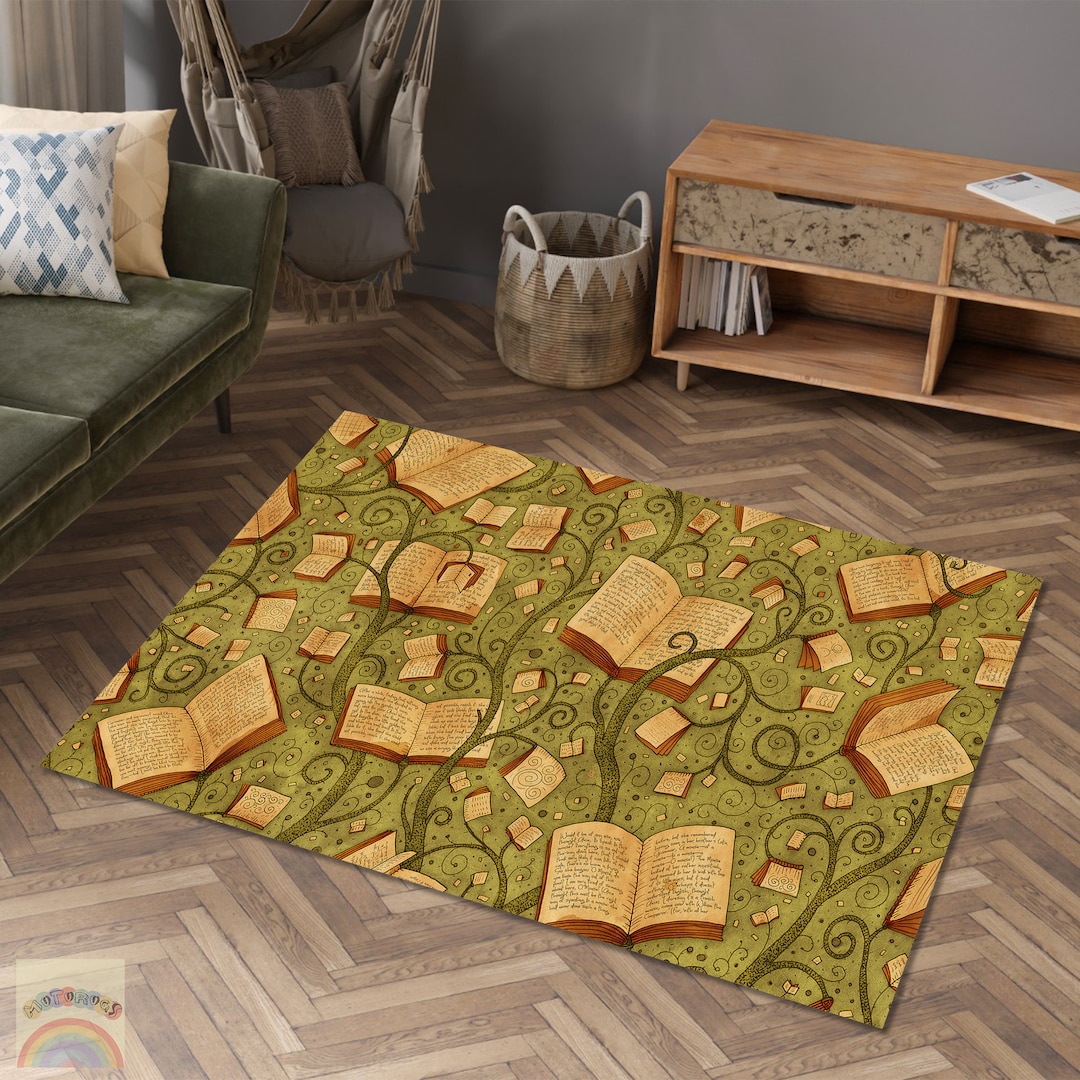 Books Rug, Books Tree Rug, Ivy Books Rug, Ivy Herb Rug, Books Decor Rug ...