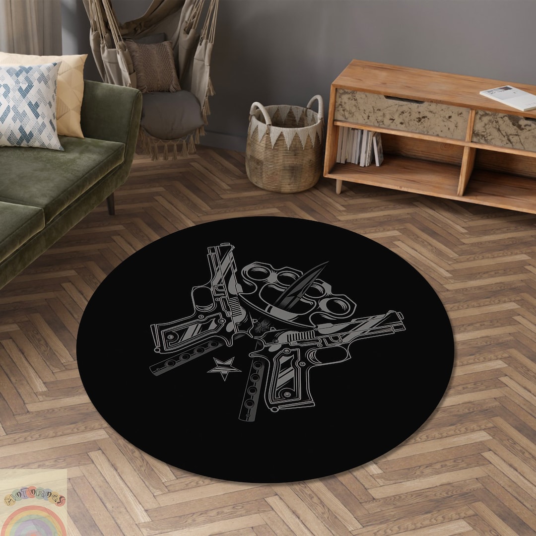 Gun Design Rug, Weapon Art Rug, Black and White Rug, Guns and Knives ...