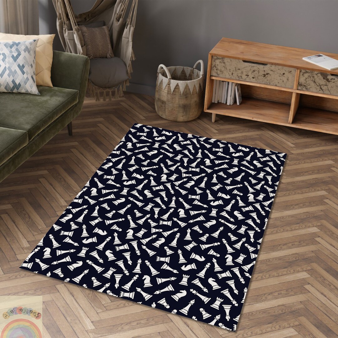 Chess Pattern Rug, Chess Piece Rug, Chess Board Carpet, Game Room Decor ...