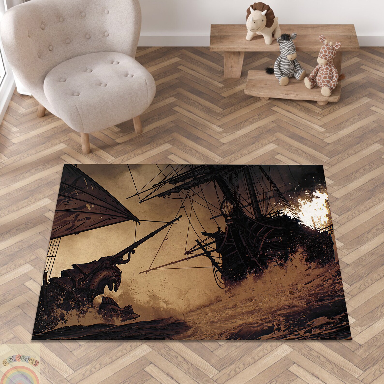 Pirate Ship Rug, Nautical Decor Rug, Sailor Themed Rug, Sailing Ship ...