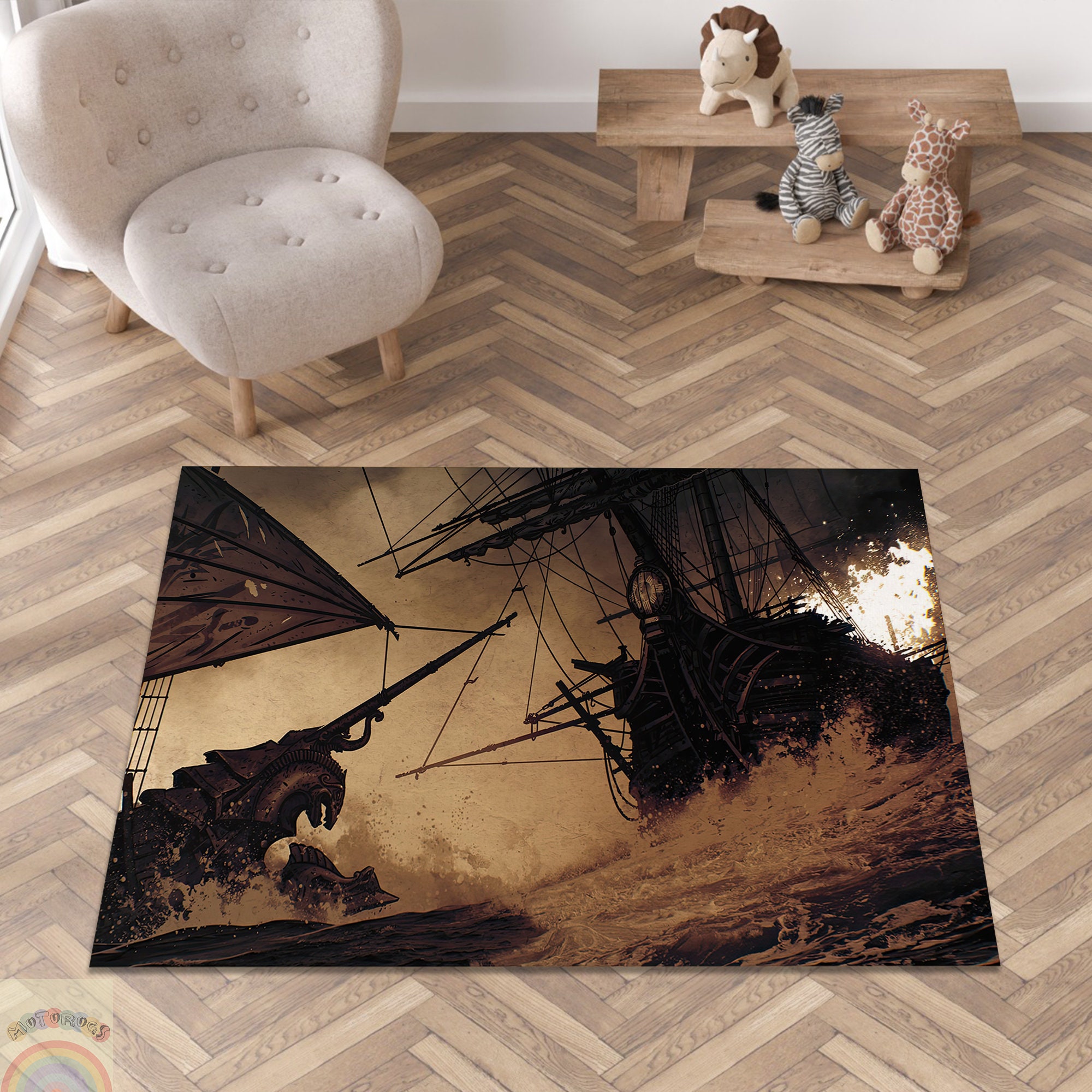 Pirate Ship Rug, Nautical Decor Rug, Sailor Themed Rug, Sailing Ship ...