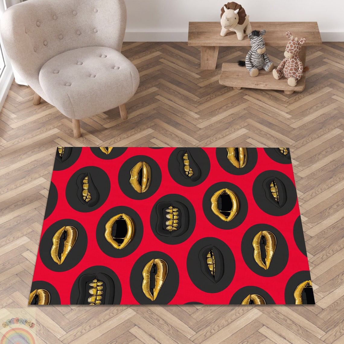 Golden Lips Rug, Golden Tooth Rug, Lips Design Rug, Lips Collage Rug ...