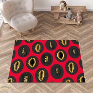 Golden Lips Rug, Golden Tooth Rug, Lips Design Rug, Lips Collage Rug ...