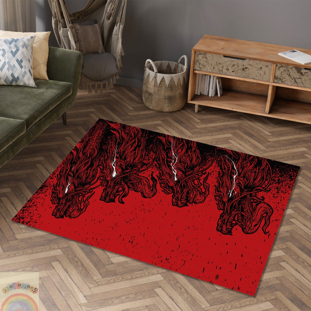 Dragon Rug, Red Dragon Rug, Scary Dragon Rug, Dragon Carpet, Dragon ...