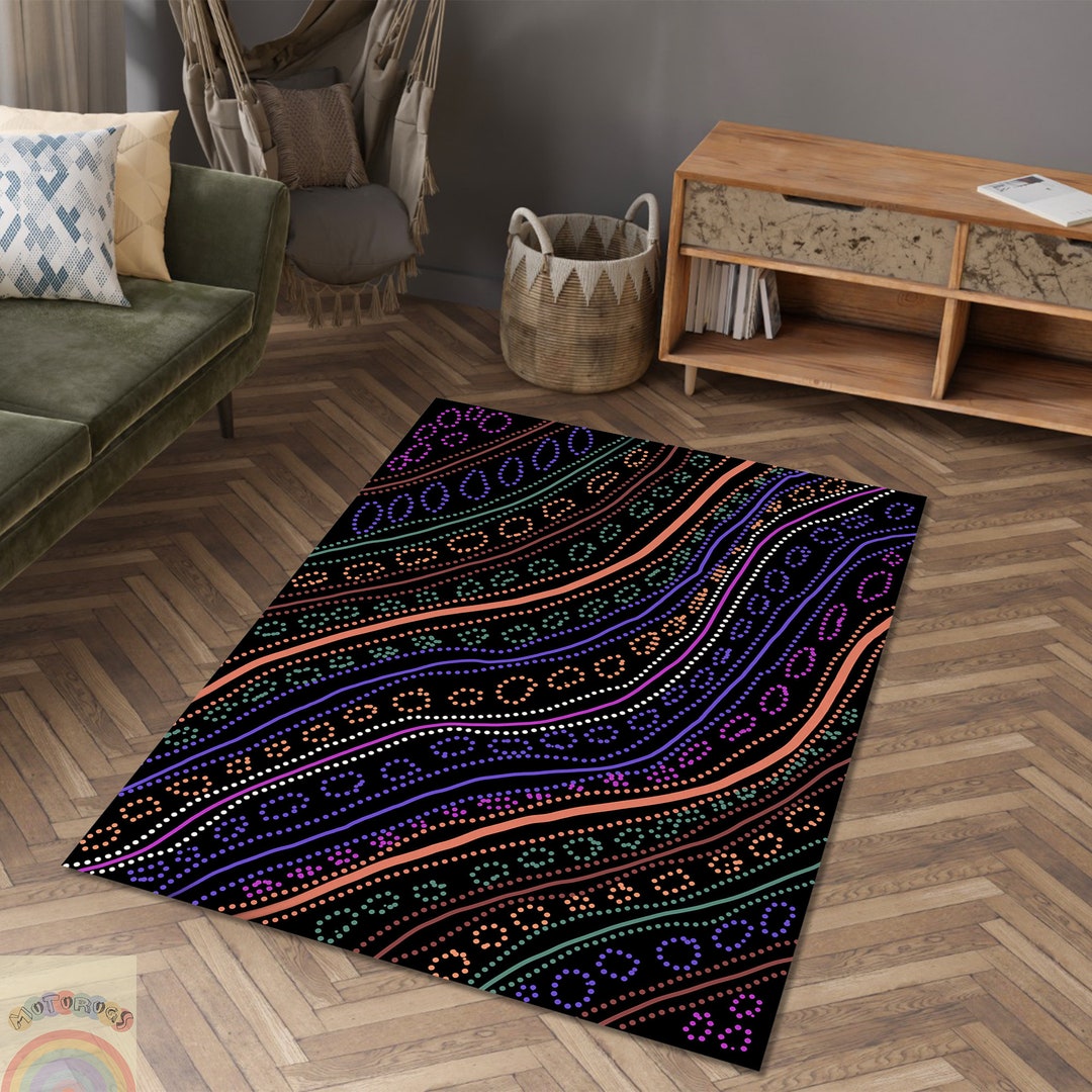 Lines Design Rug, Lines and Dots Rug, Colorful Rug, Aboriginal Rug ...