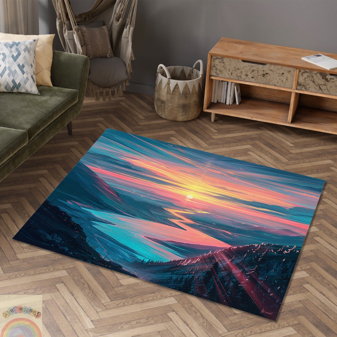 Sunrise Rug, Sunset Rug, Scenery Rug, Landscape Rug, River Scenery Rug ...