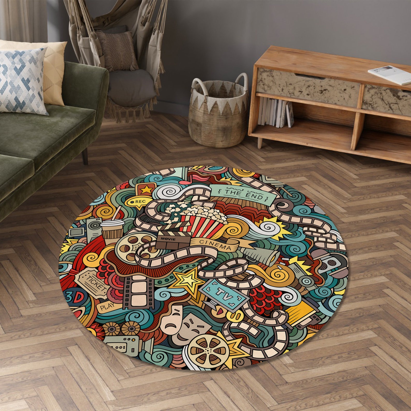 Cinema Collage Rug, Theatre Decor Rug, TV Decor Carpet, Cinema Themed ...