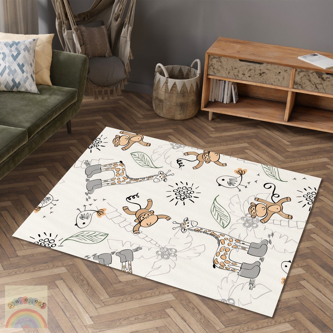 Animals Rug, Monkey Rug, Giraffe Rug, Bird Rug, Cartoon Decor Carpet ...
