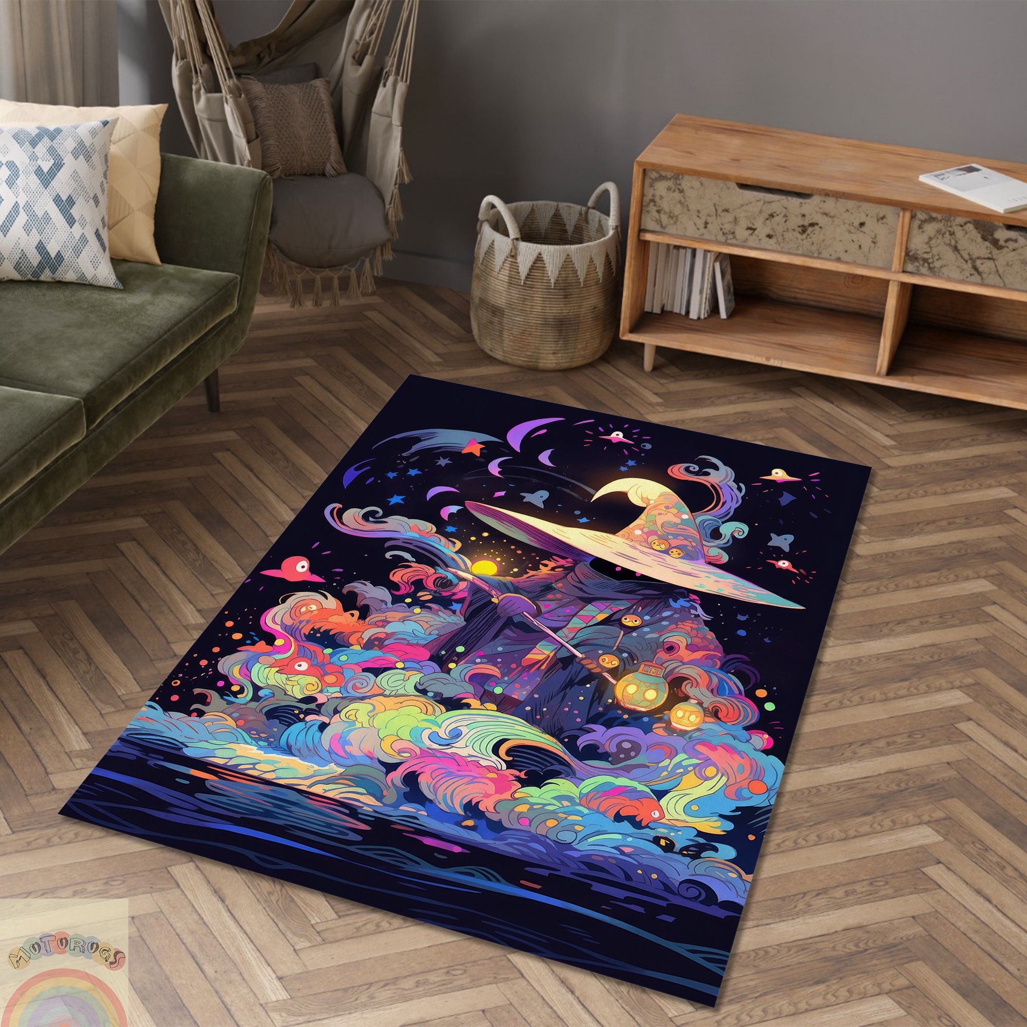 Magician Rug, Dark Magician Rug, Cute Wizard Rug, Cartoon Wizard ...