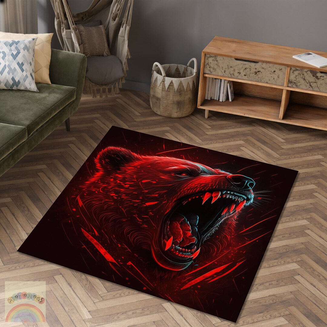 Bear Rug, Scary Bear Carpet, Bear Head Rug, Area Carpet, Home Decor Rug ...