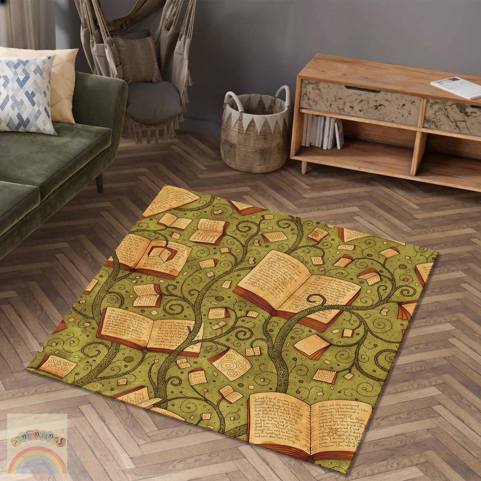 Books Rug, Books Tree Rug, Ivy Books Rug, Ivy Herb Rug, Books Decor Rug ...