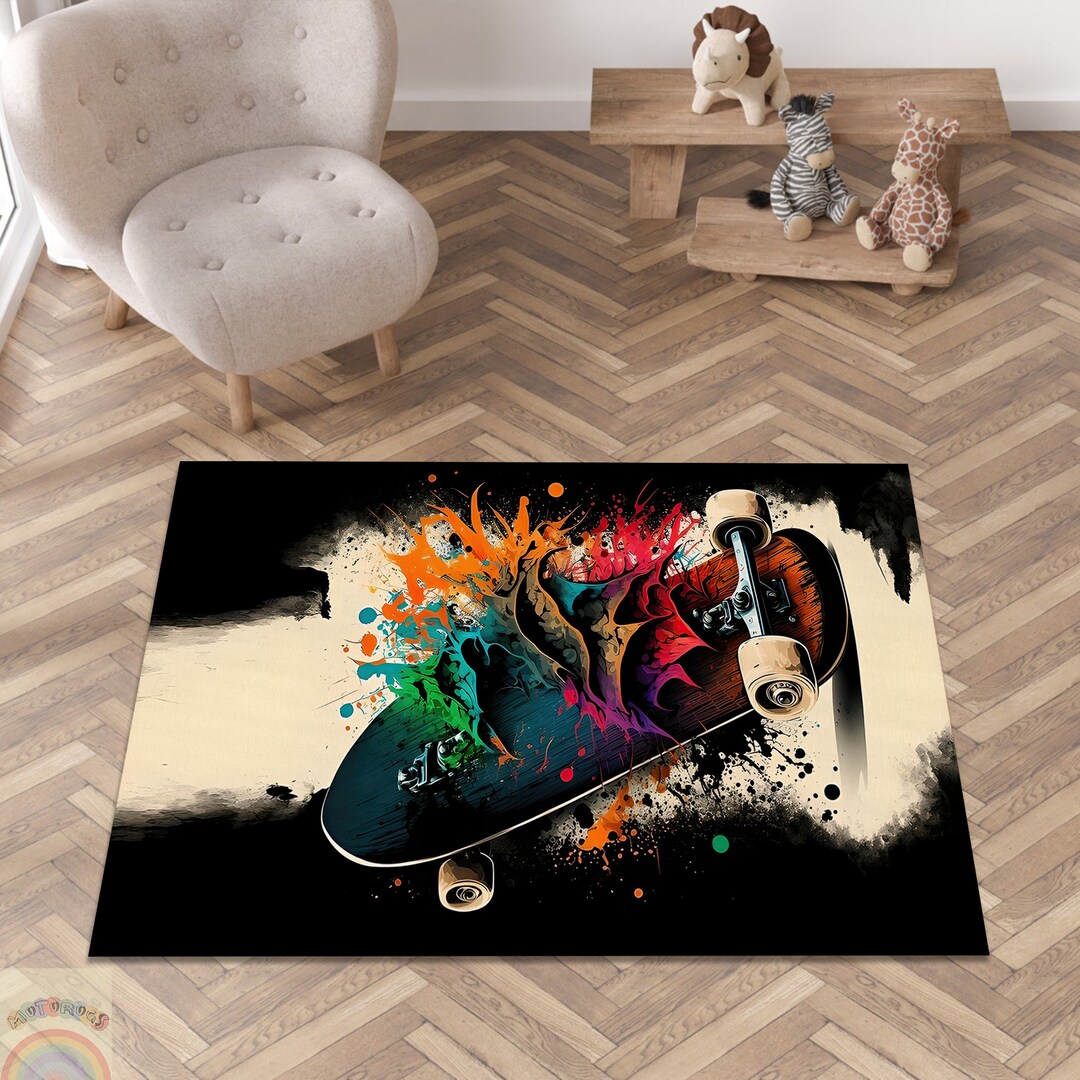 Skate Board Rug, Skateboarder Rug, Colorful Skate Rug, Skate Hobby Rug ...