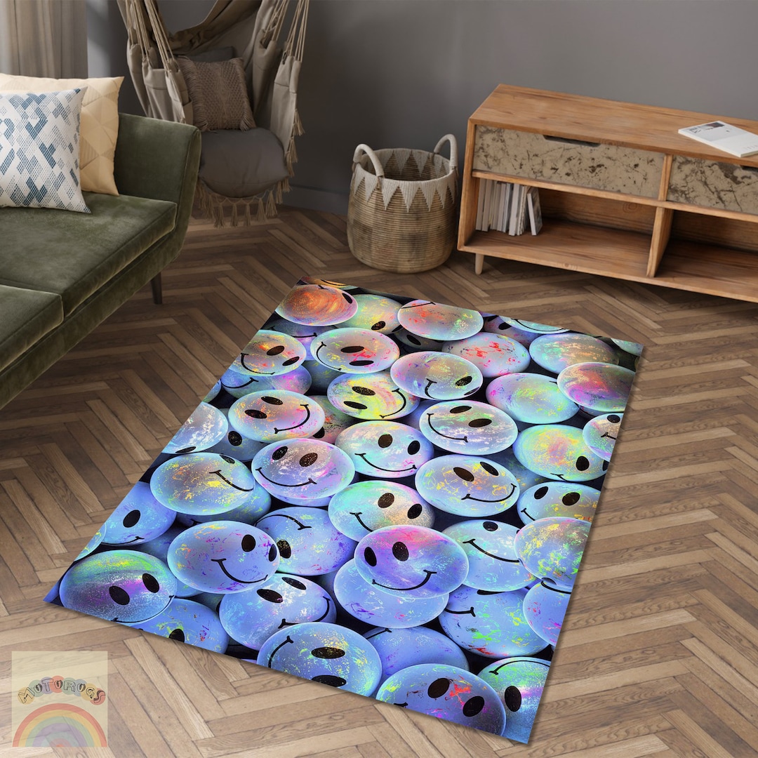 Smile Emoji Rug, Smile Emoji Pattern Carpet, Colorful Smile Rug, Area ...