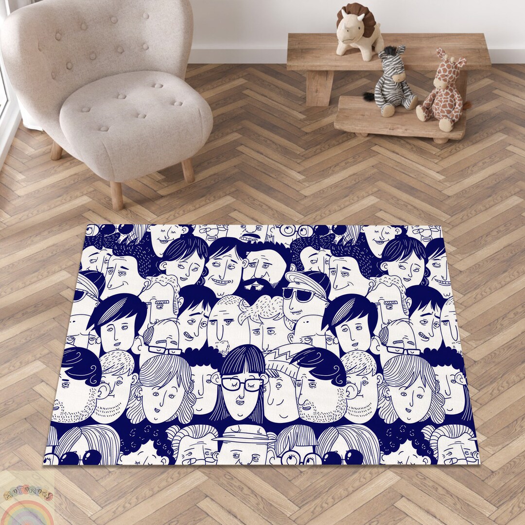 Human Face Rug, Face Pattern Rug, Portrait Rug, Face Sketch Rug, Human ...