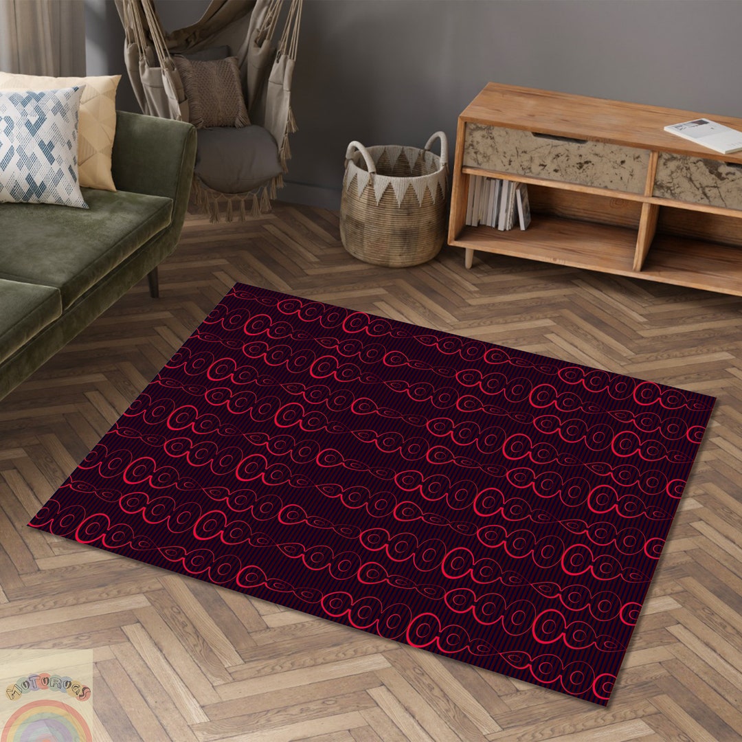 Abstract Rug, Red Circle Rug, Circle Pattern, Red Lines Rug, Area ...