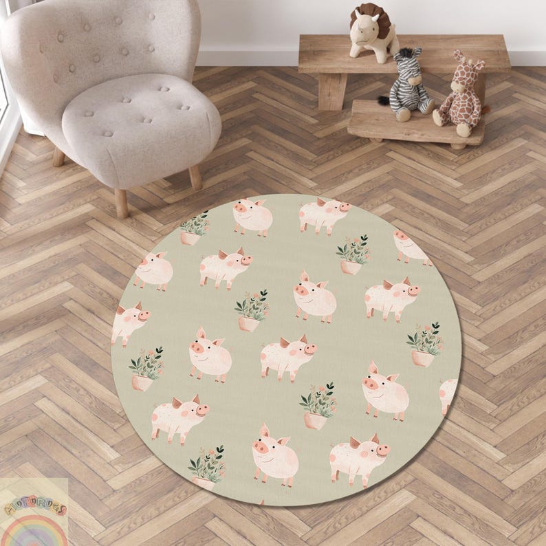 Cute Pig Rug, Animal Themed Rug, Kids Room Decor, Farm Animal Rug ...