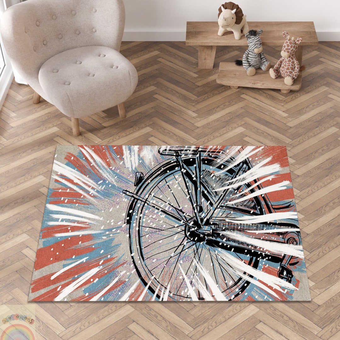 Bicycle Rug, Abstract Cycling Rug, Bike Print Rug, Area Carpet - Etsy