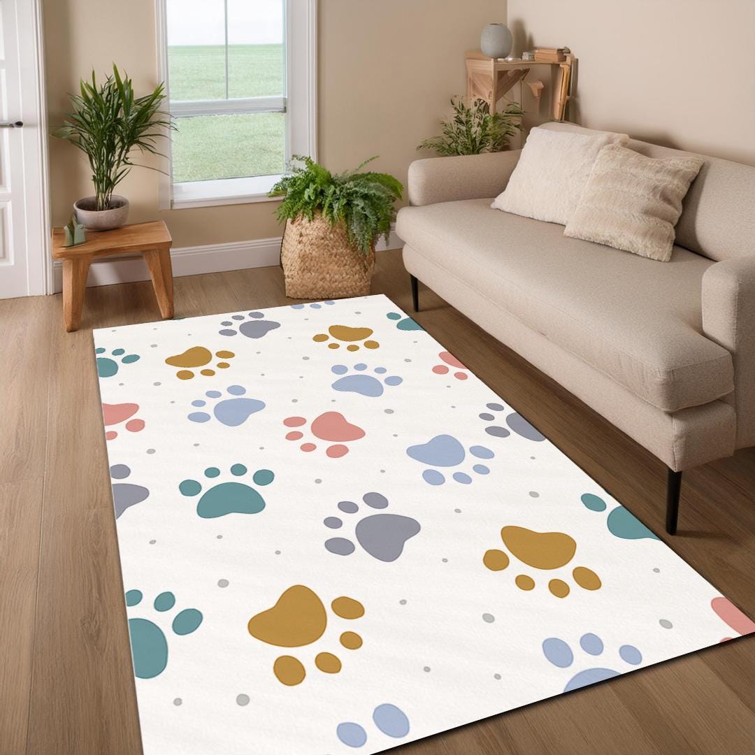 Paw Print Rug, Pet Lover Decor, Minimalist Kids Rug, Animal Print ...