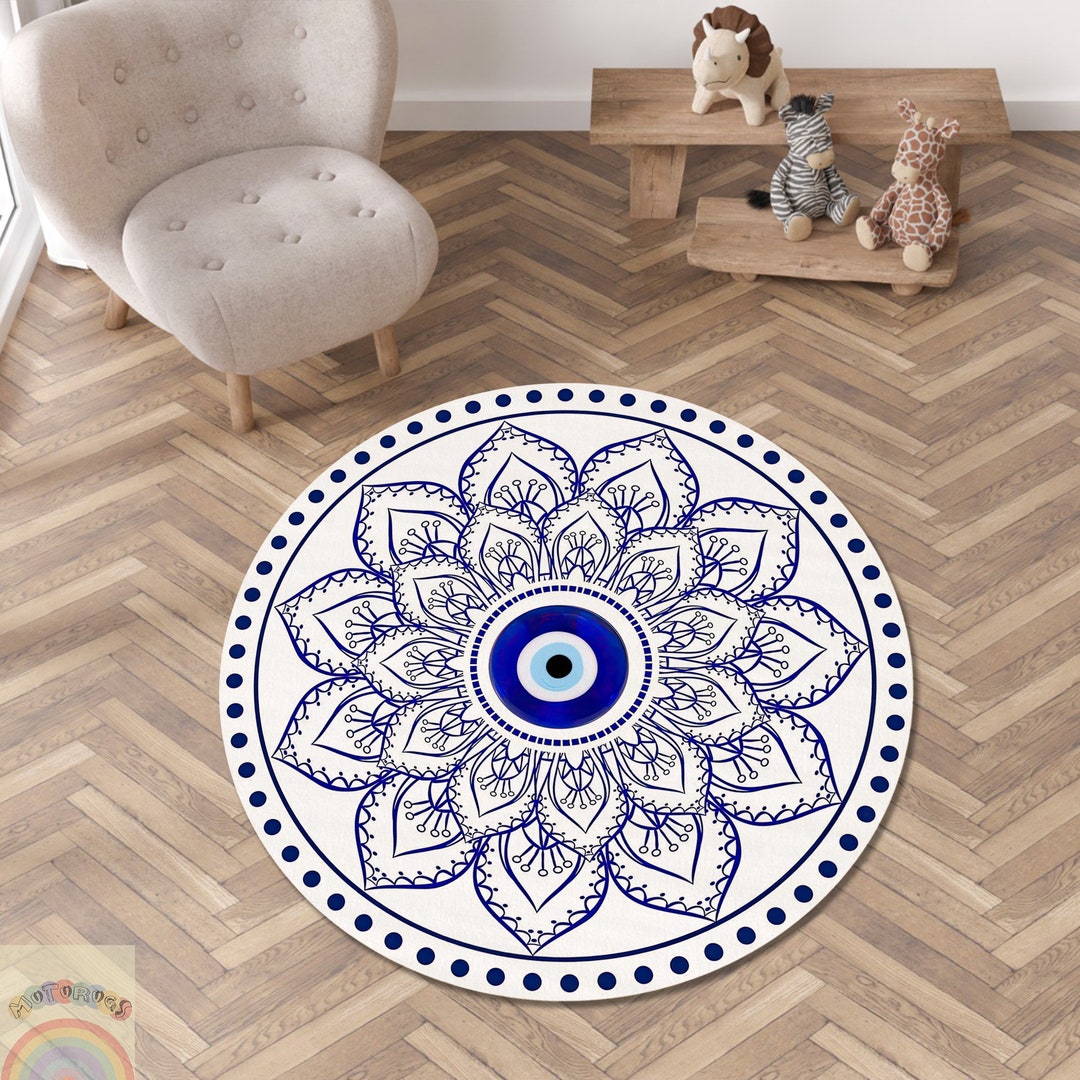 Evil Eye Bead Rug, Blue Eye Bead Rug, Mandala Art Design, Evil Eye Bead ...