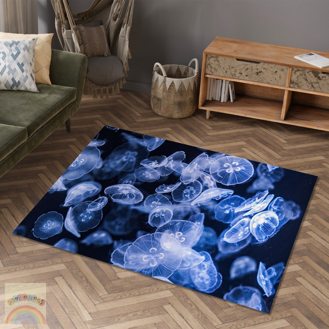 Jellyfish Rug, Ocean Animals Decor, Deep Ocean Themed Rug, Area Carpet ...