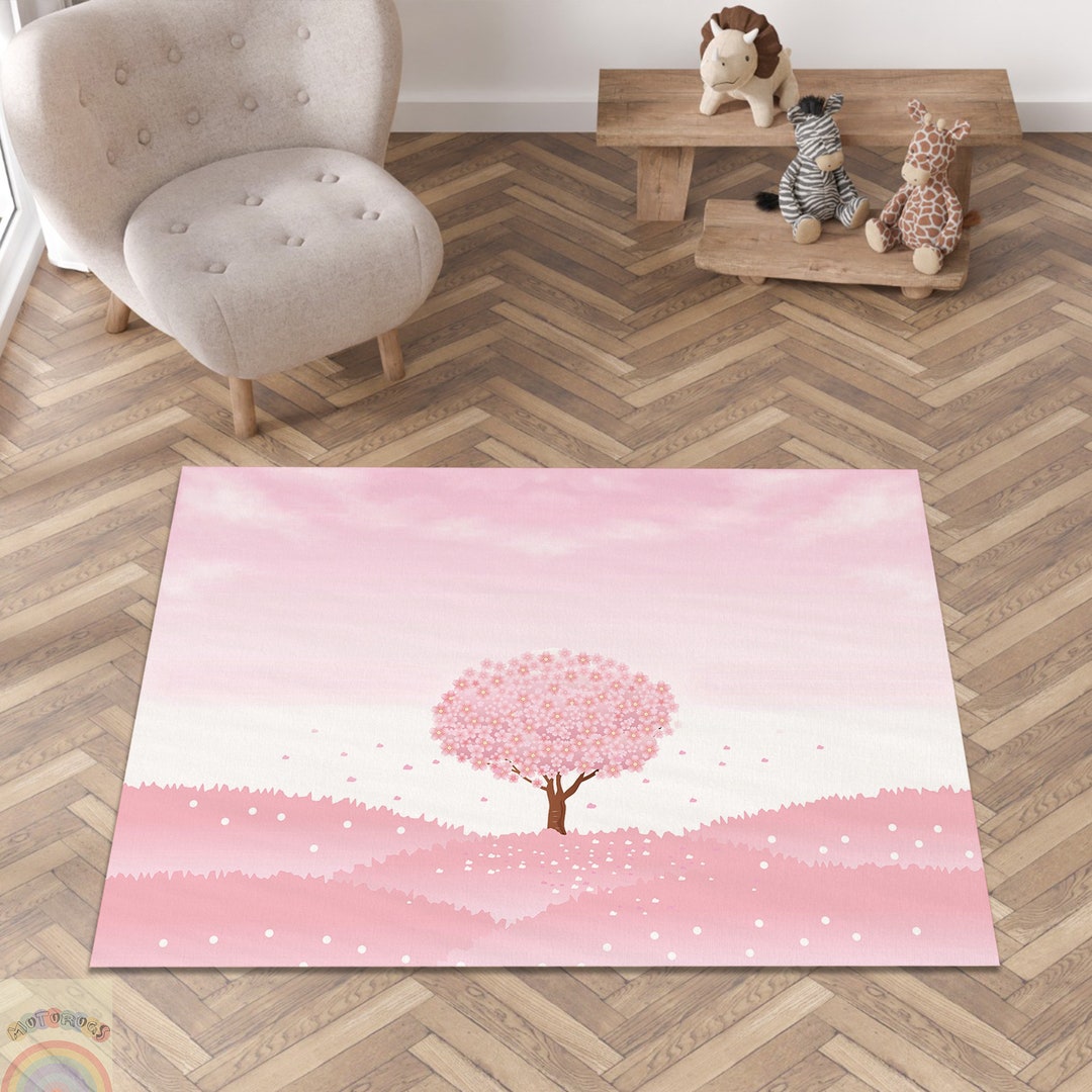 Cherry Blossom Rug, Sakura Tree Rug, Spring Decor Rug, Pink Sakura Rug ...