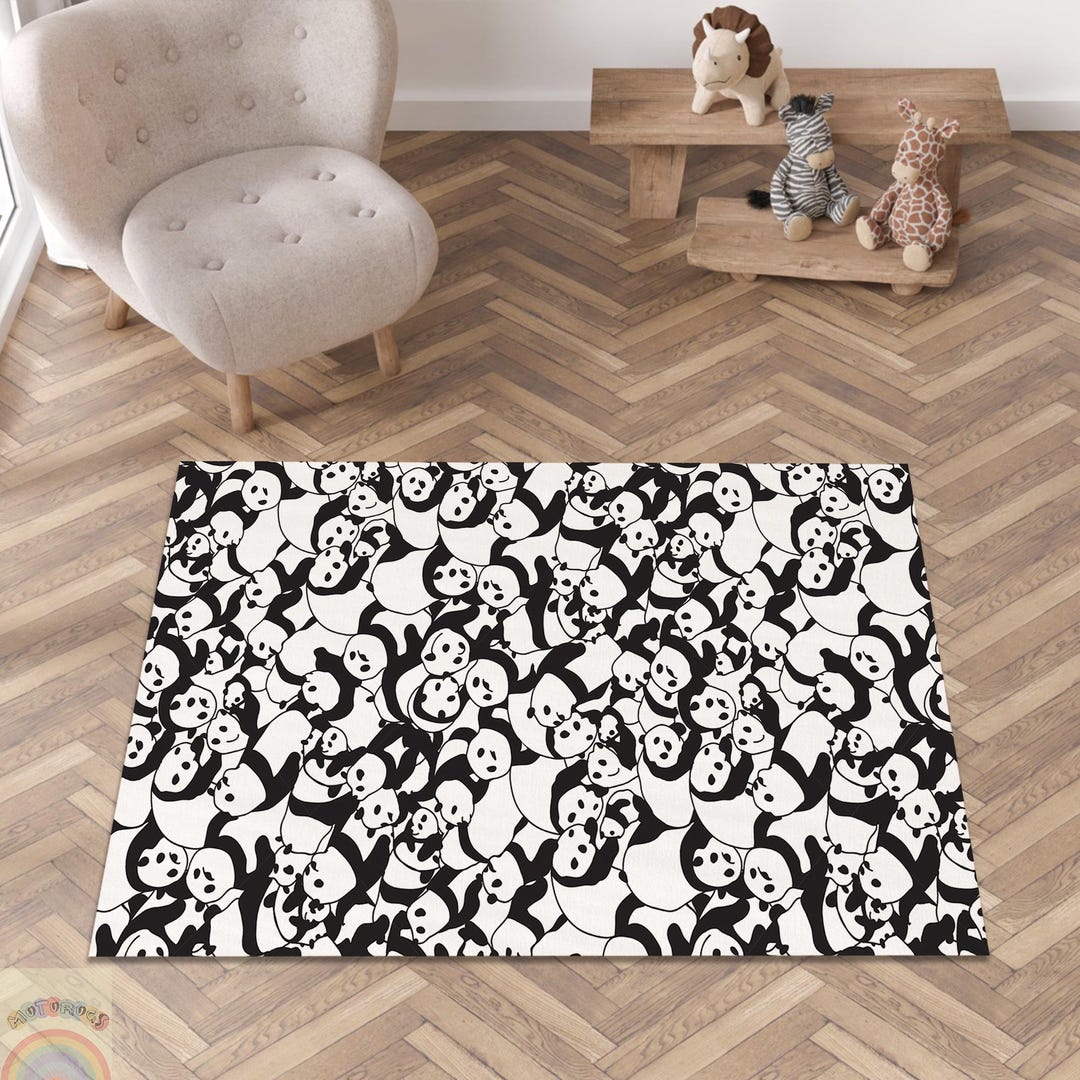 Panda Rug, Cute Panda Carpet, Black and White Rug, Cartoon Panda Mat ...