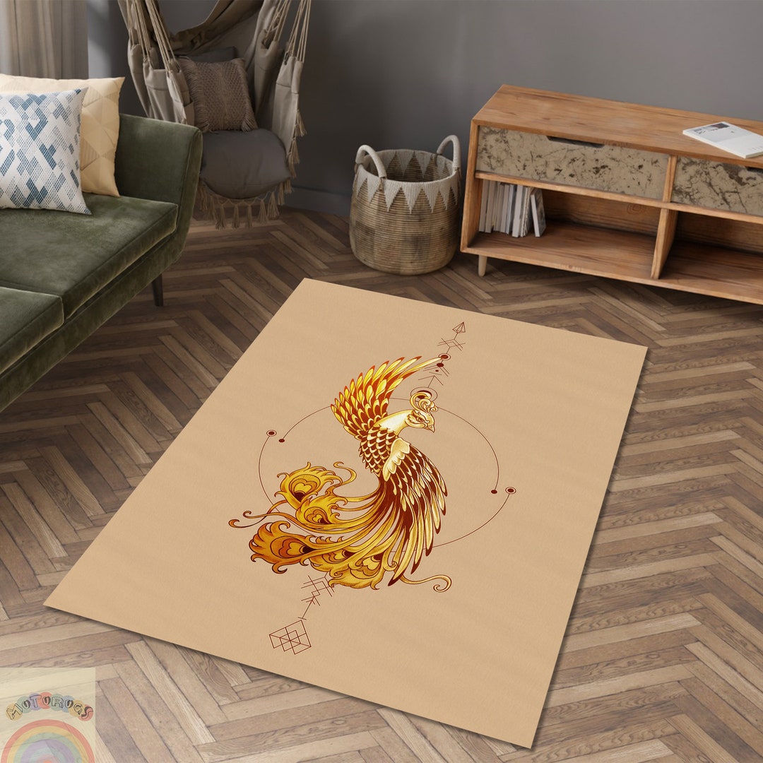 Phoenix Rug, Firebird Design Rug, Vermillion Bird Rug, Greece Mythology ...