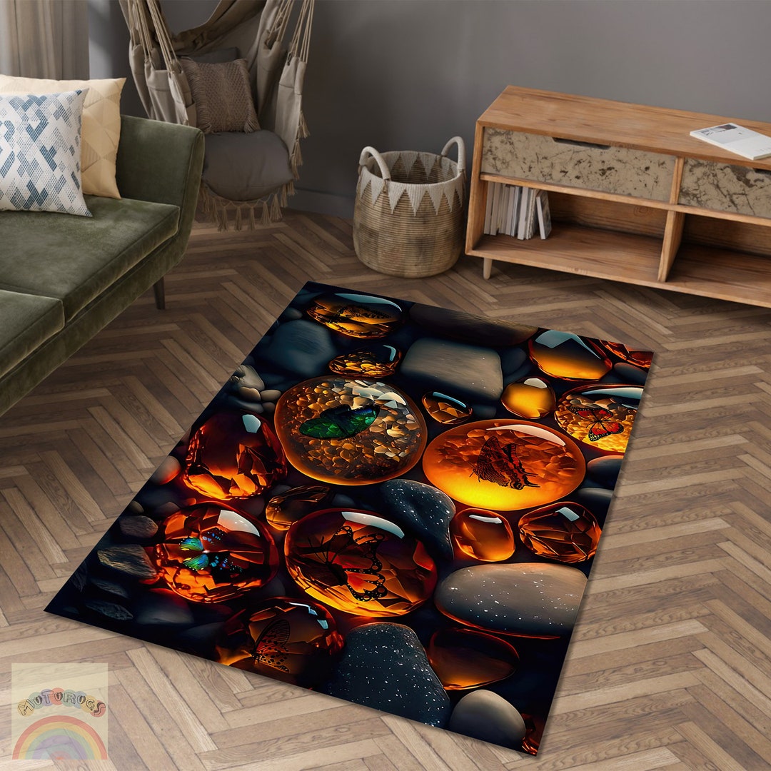 Amber Rug, Butterfly Decor Rug, Stones Decor Carpet, Amber Carpet, Area ...