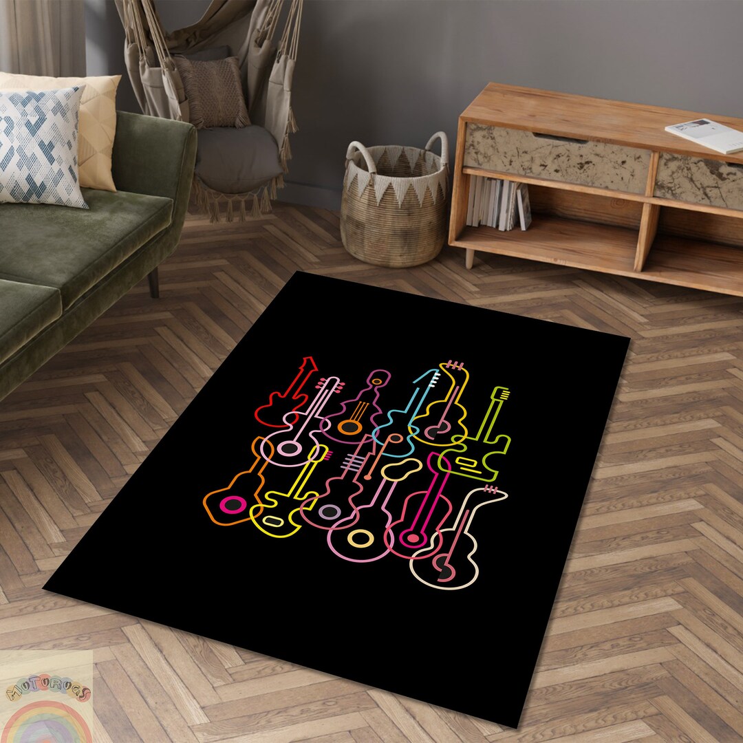 Guitar Rug, Minimalist Guitar, Guitar Pattern Rug, Mixed Guitar Type ...
