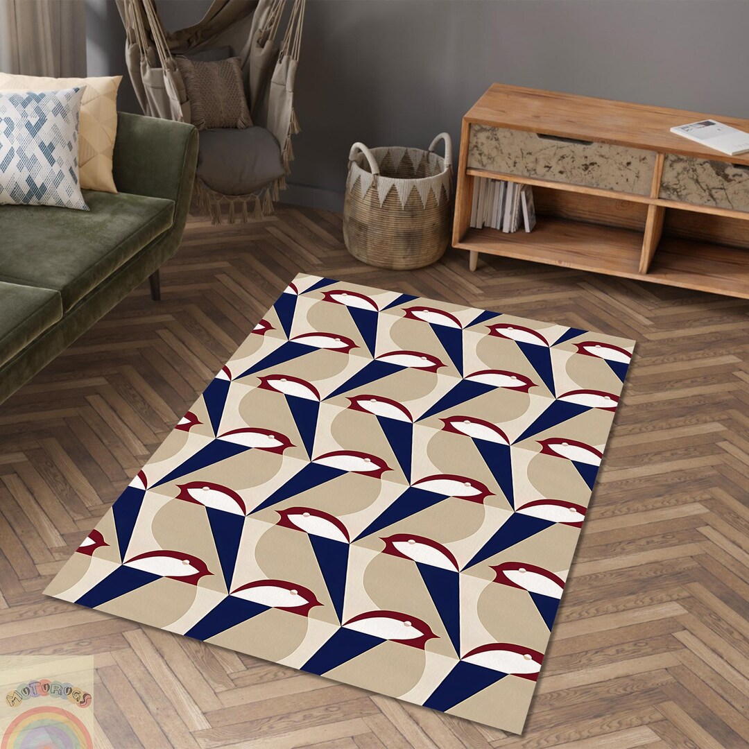 Minimalist Bird Rug, Modern Bird Design, Abstract Bird Motif, Beige and ...