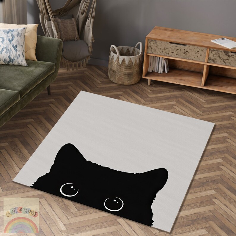 Cat Rug, Cute Cat Eyes Carpet, Black Cat Rug, Animal Decor, Area Carpet ...
