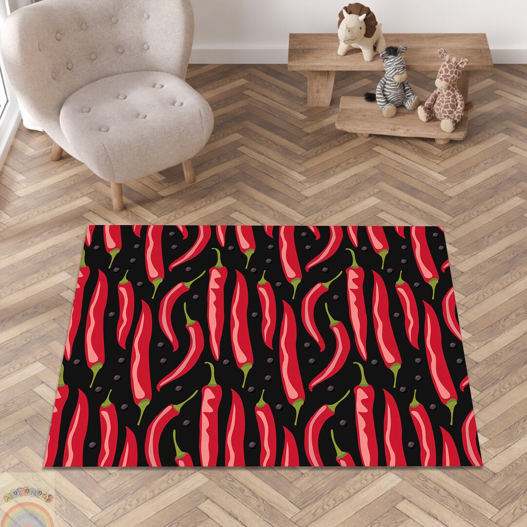 Red Chili Pepper Rug, Red and Black, Hot Spice Rug, Hot Pepper Rug ...