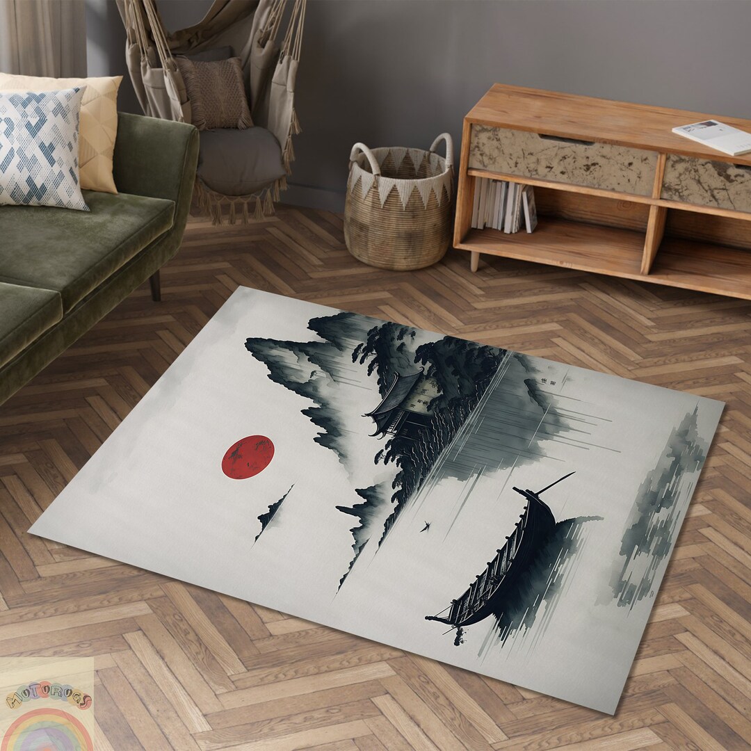 Japanese Rug, Lake Scenery Rug, Nature Scenery, Landscape Rug, Japanese ...