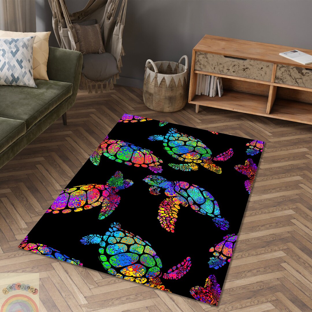 Turtle Rug, Colorful Rug, Abstract Turtle, Sea Turtle Rug, Area Carpet ...