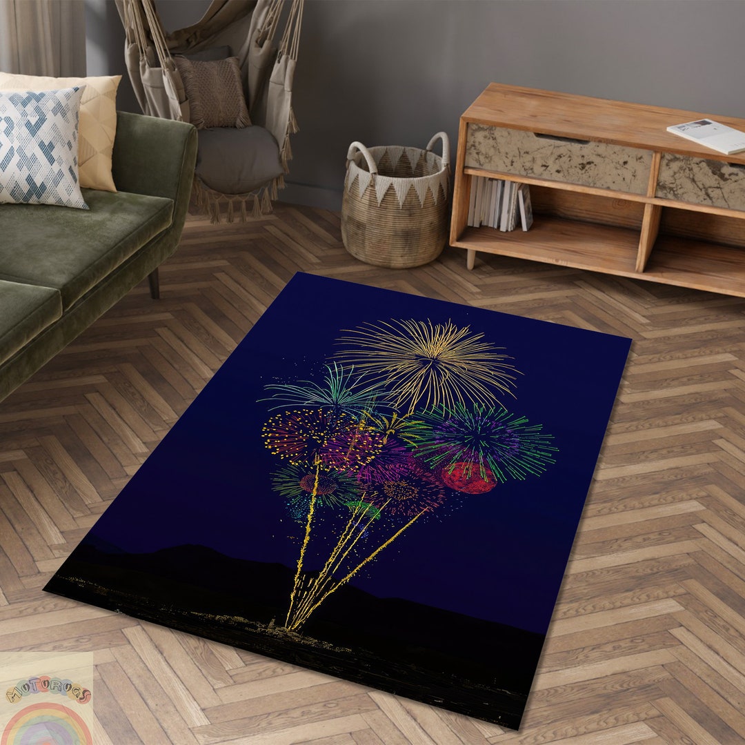 Fireworks Rug, Colorful Fireworks, Firework Scenery Rug, Firework ...
