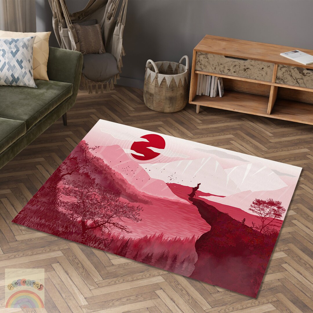 Japanese Art Rug, Japanese Landscape Carpet, Samurai Rug, Area Carpet ...