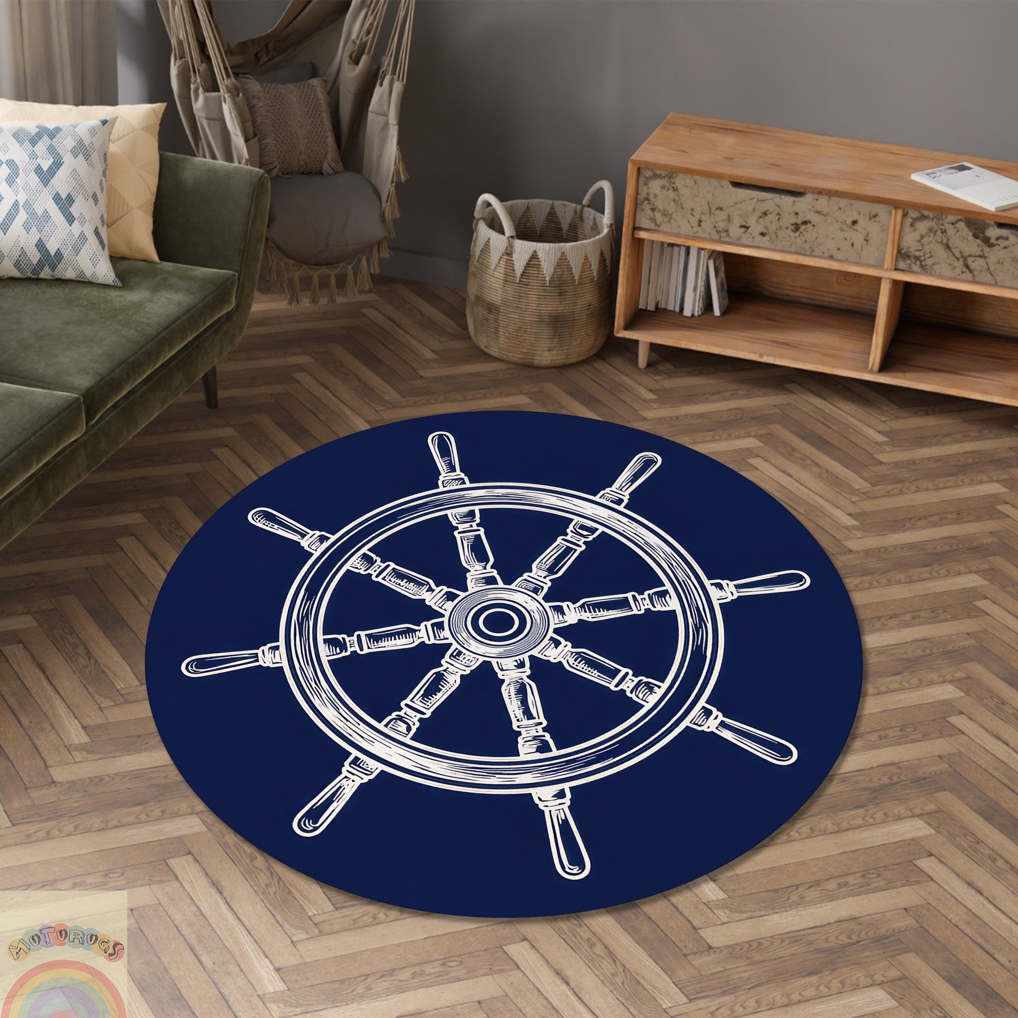 Ship's Wheel Rug, Rudder Rug, Sailor Decor Rug, Nautical Rug, Seafarer ...