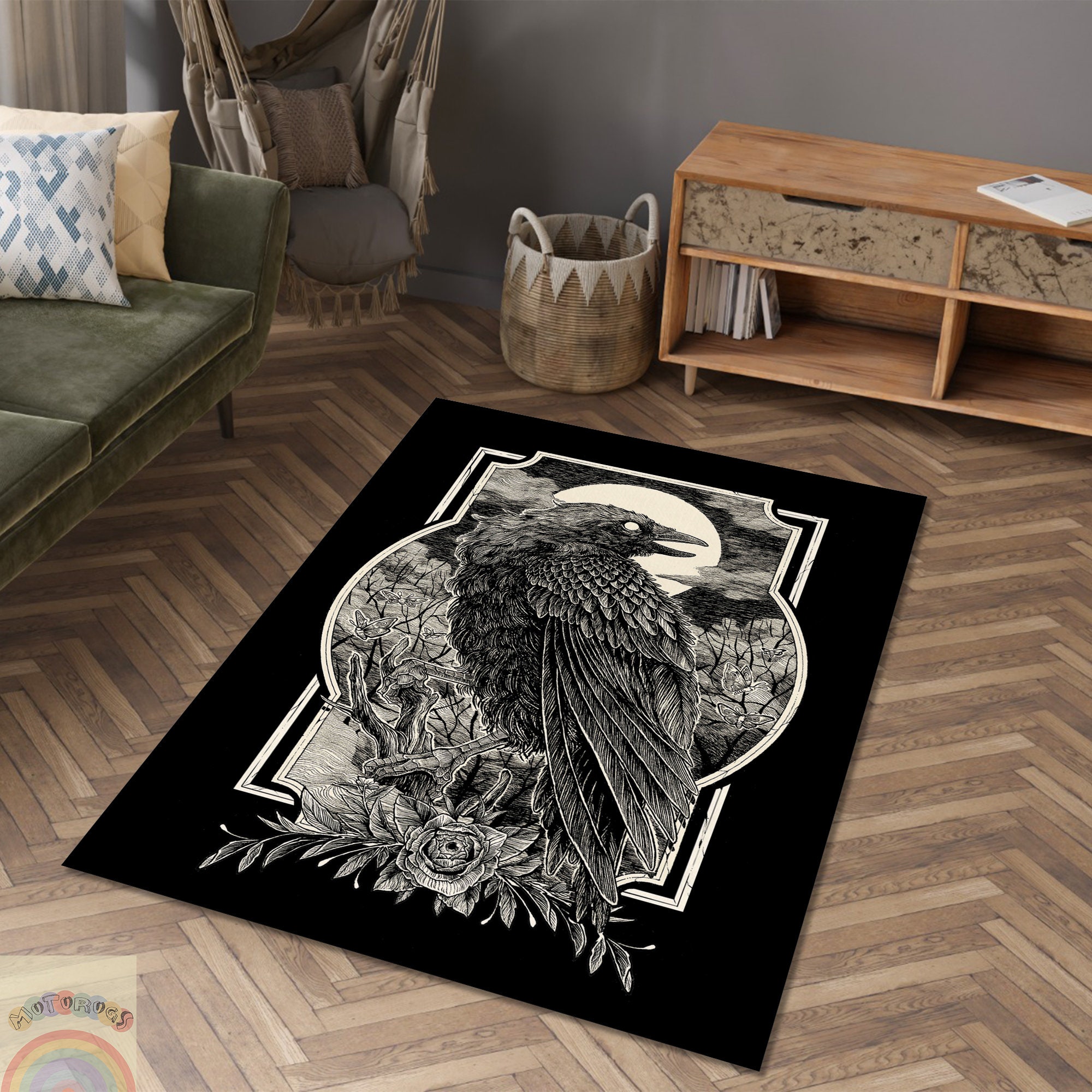 Raven Rug Gothic Rug Darkness Raven Rug Blackbird Rug - Etsy