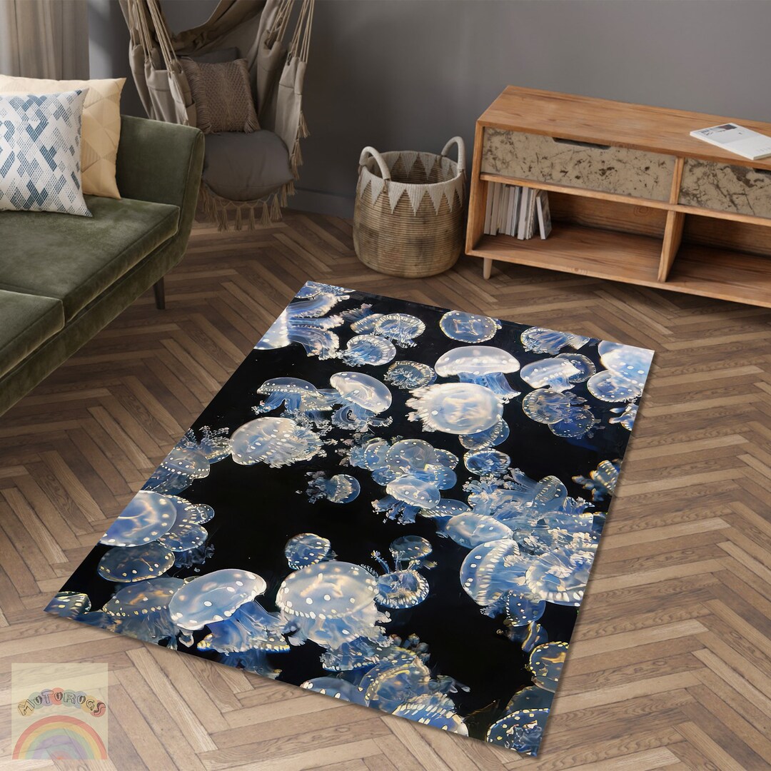 Jellyfish Rug, Ocean Animals Carpet, Deep Ocean Decor Rug, Area Carpet ...