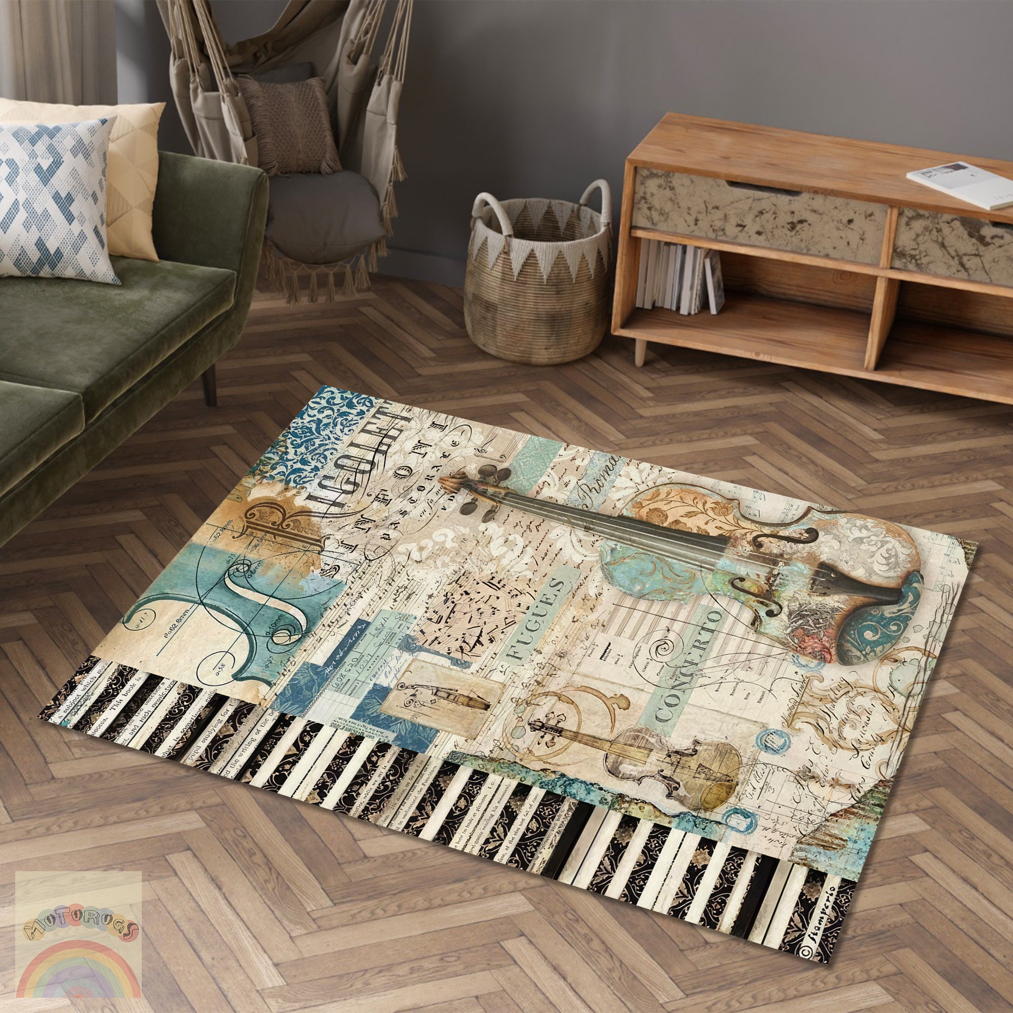 Music Themed Rug, Piano Keys, Violin Carpet, Music Notes, Vintage Music ...