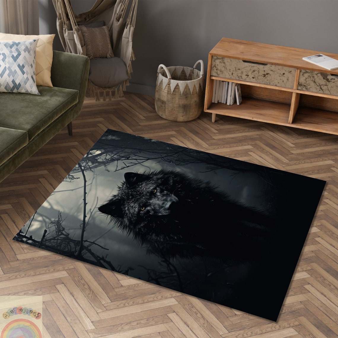 Black Wolf Rug, Scary Wolf Rug, Darkness Wolf Rug, Wild Wolf Rug, Wild ...