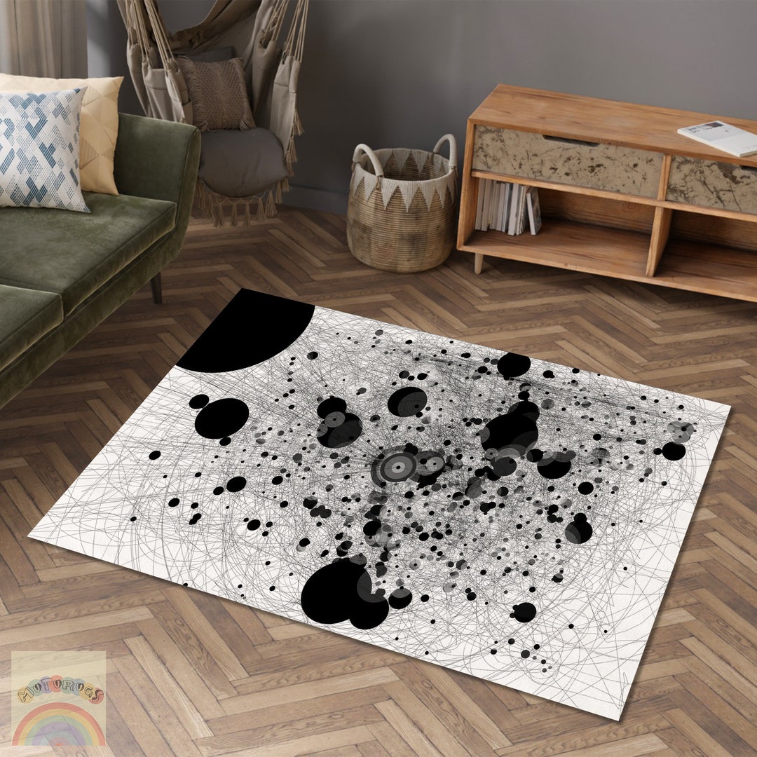 Splatter Paint Rug, White and Black Rug, Black Paint Rug, Area Carpet ...