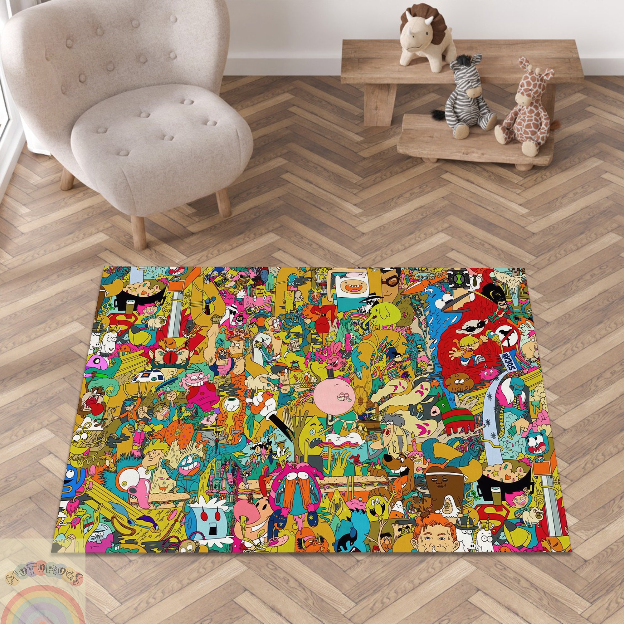 Cartoon Collage Rug, Cartoon Characters Collage Carpet, Kids Room Rug ...